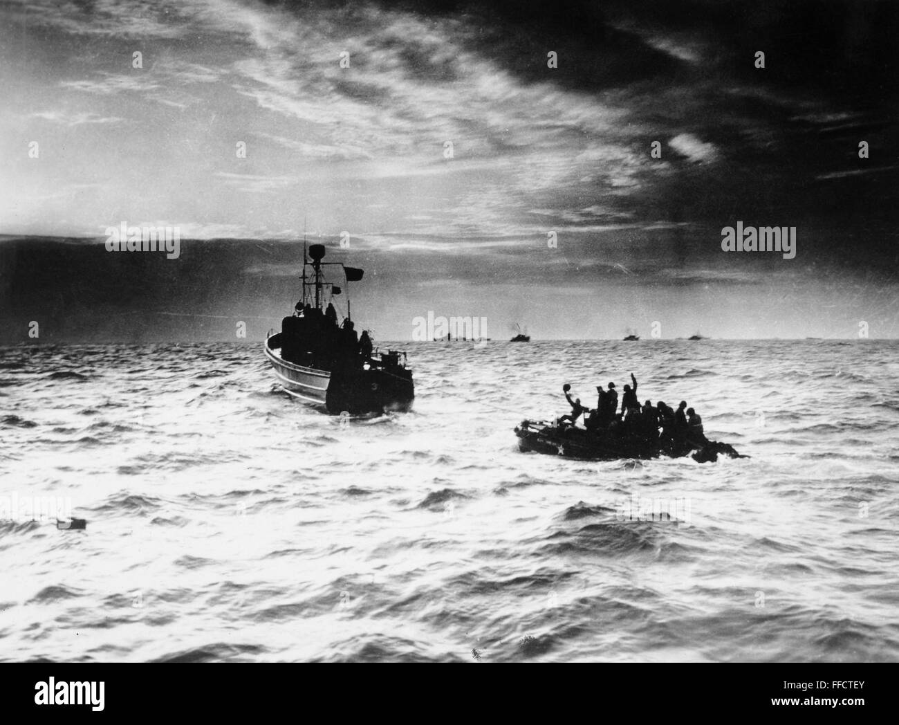 WORLD WAR II: D-DAY, 1944. /nAmerican soldiers on a sinking landing ...