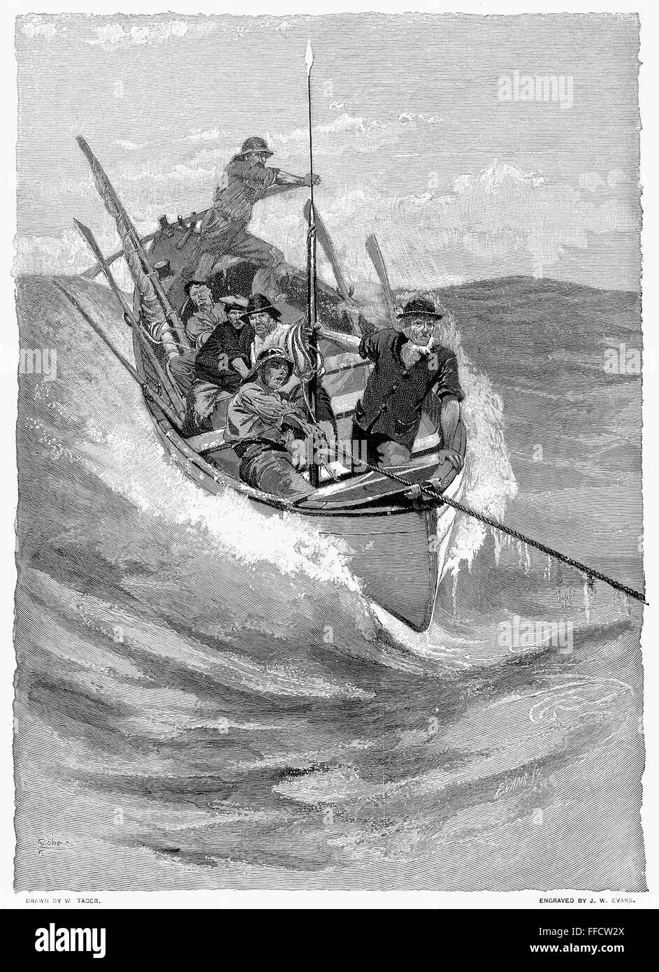 WHALING, 19th CENTURY. /nWhaleboat being dragged by a harpooned whale ...