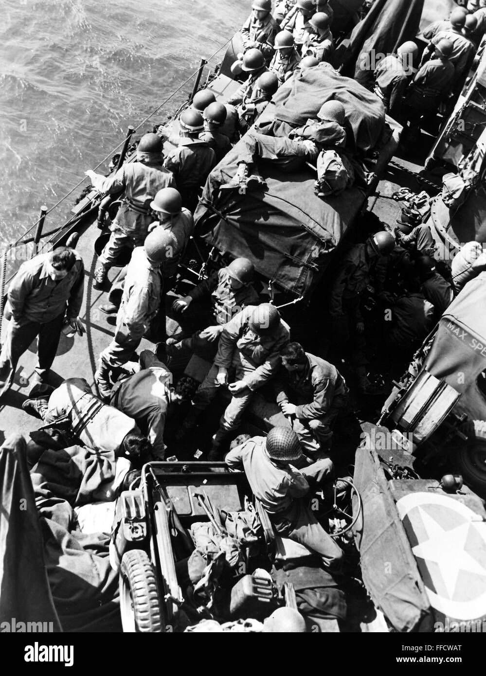 WORLD WAR II: D-DAY, 1944. /nAmerican soldiers aboard a U.S. Coast ...