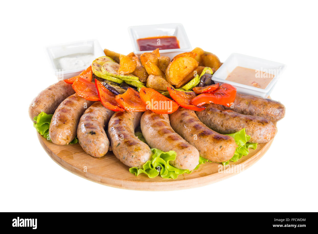 Grilled beef steak sausages Cut Out Stock Images & Pictures - Alamy