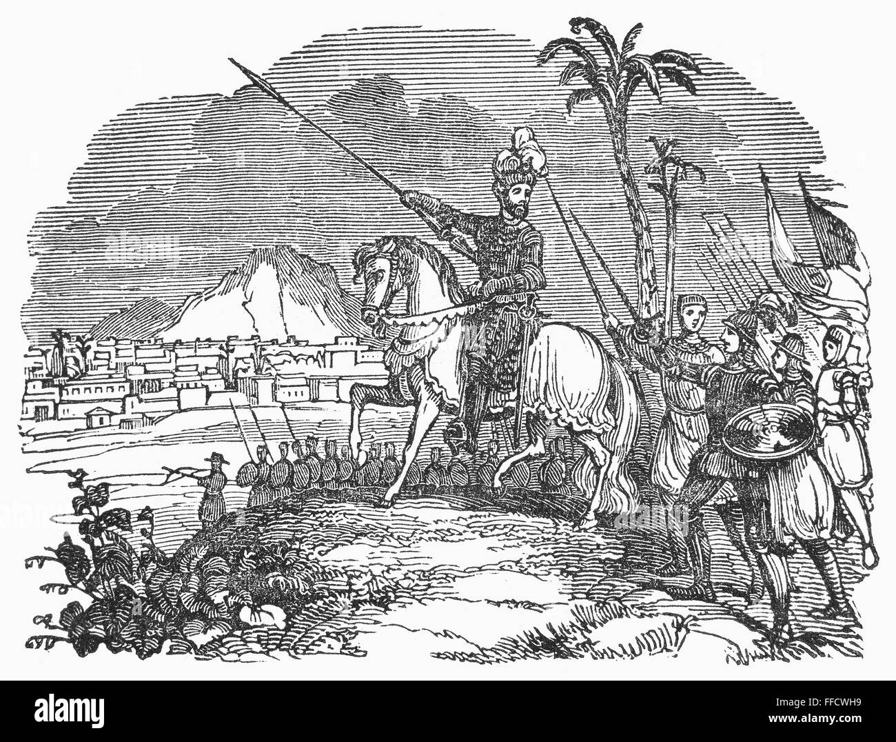 PEDRO de ALVARADO /n(c1485-1541). Spanish soldier. Alvarado and his men ...