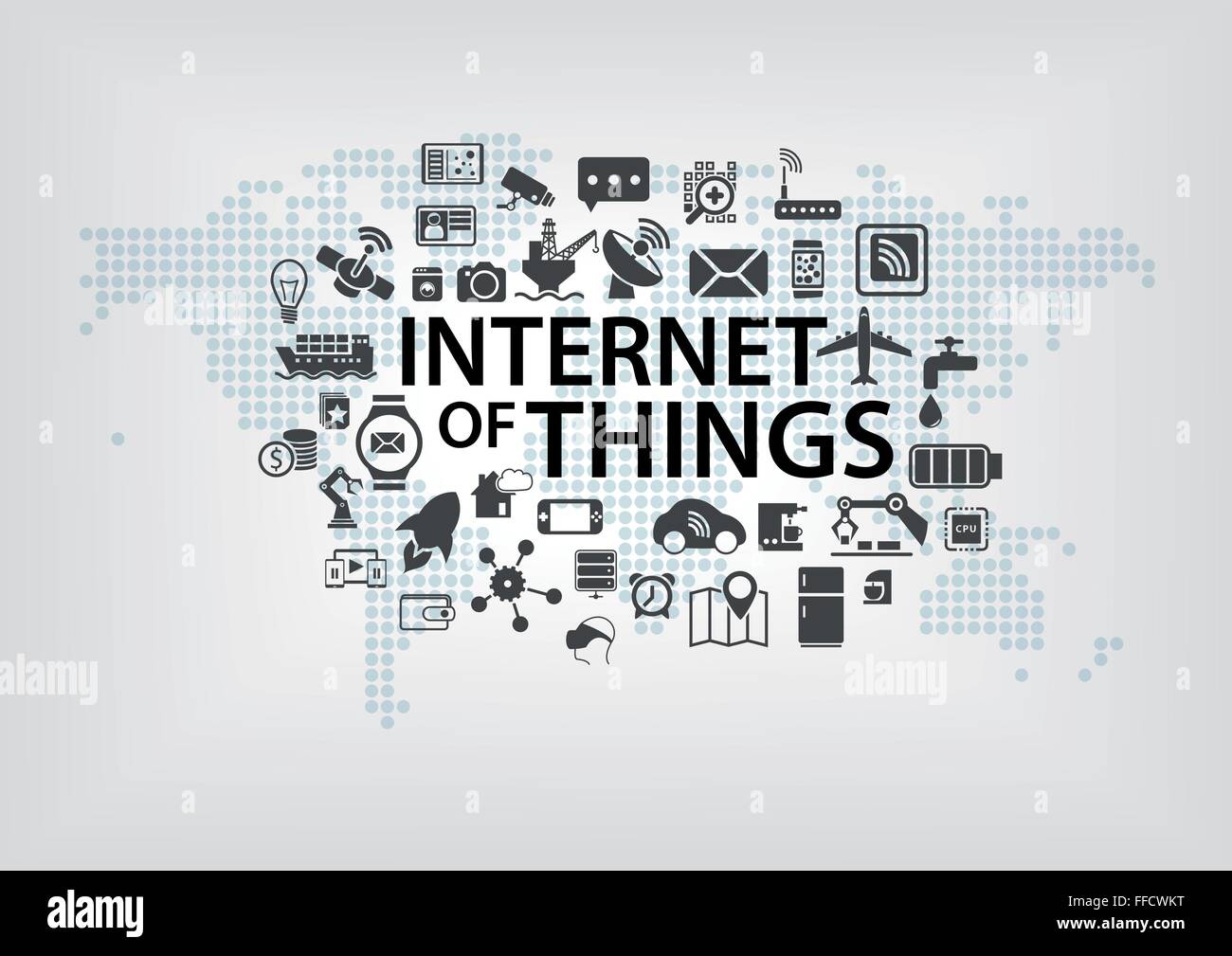 Internet of things (IOT) concept with world map and connected devices ...