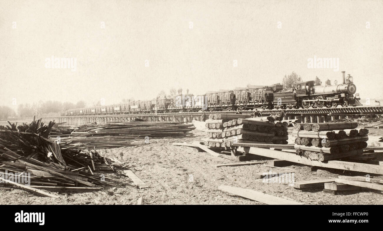 THRESHER TRAIN, 1889. /nA Northern Pacific freight train loaded with ...