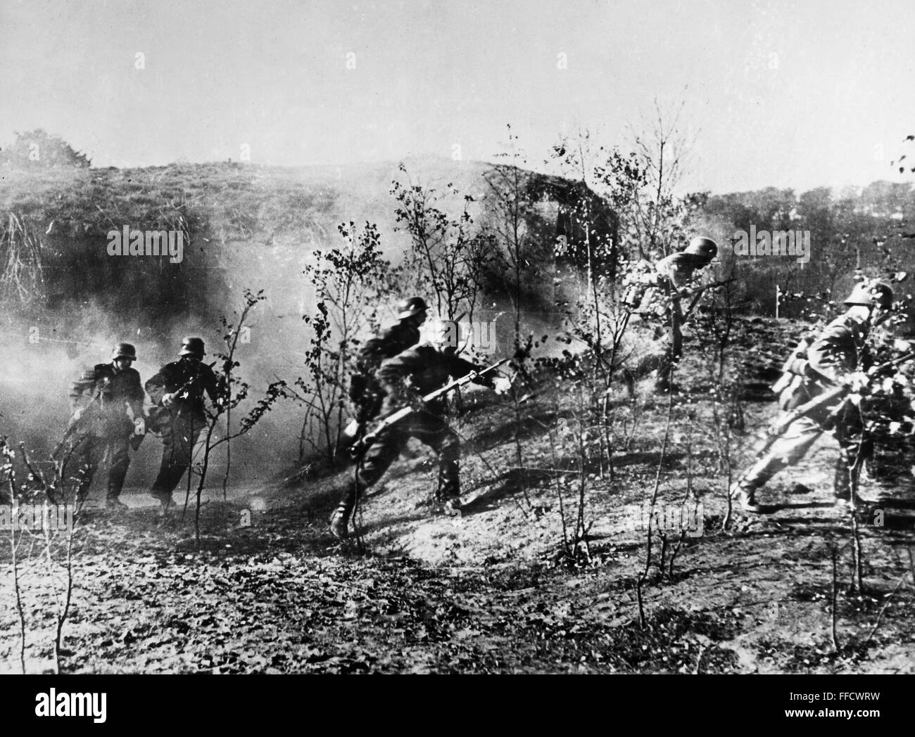 WW II: EASTERN FRONT. /nGerman soldiers advancing on the Eastern Front ...