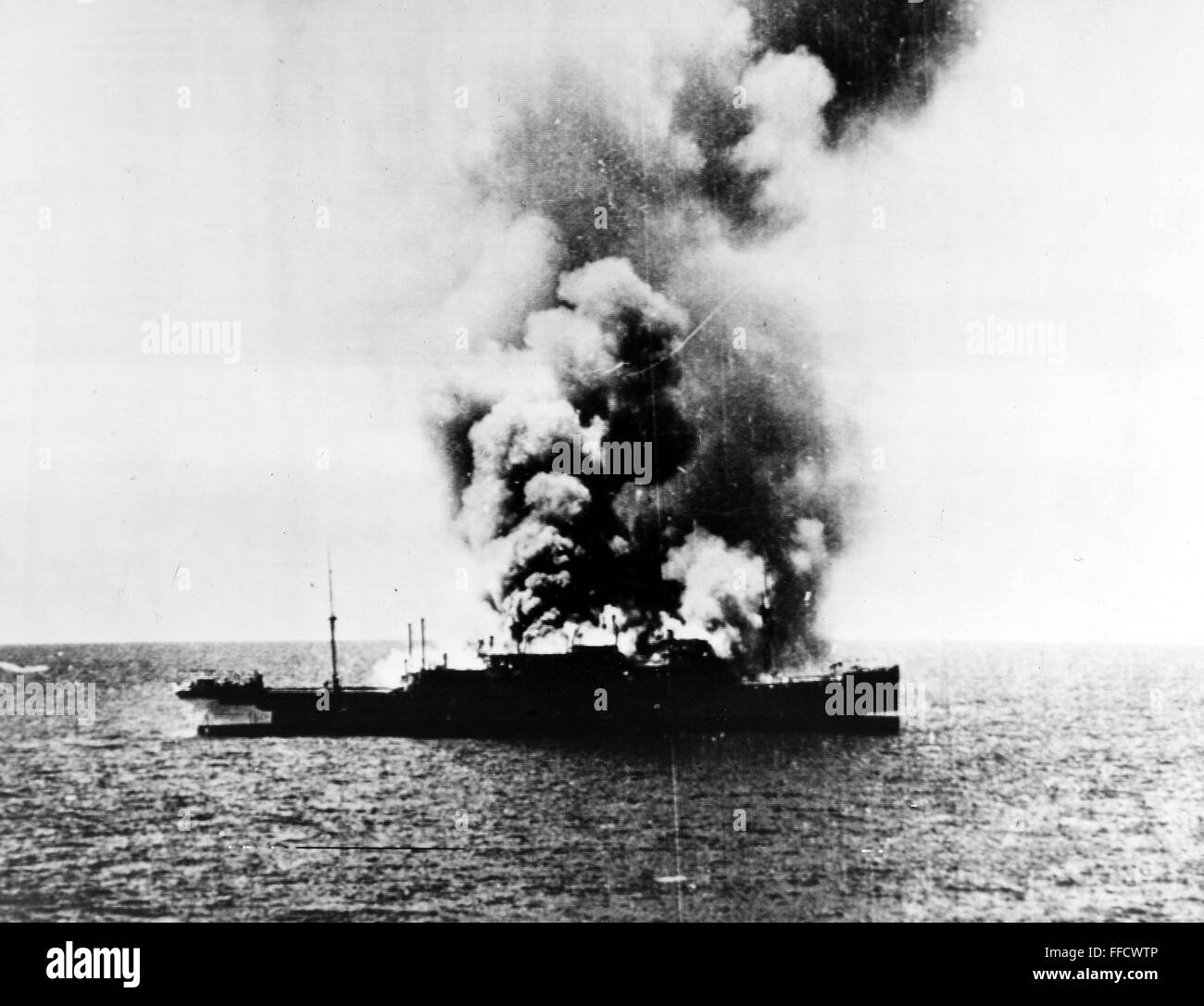 WORLD WAR II: FREIGHTER. /nA Japanese freighter burns off the coast of ...