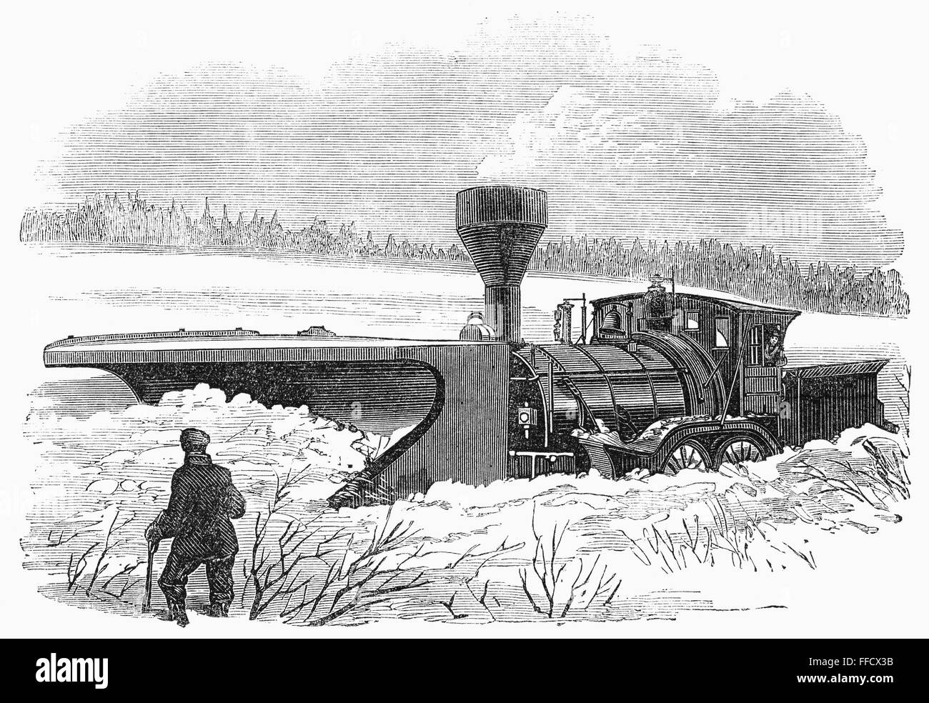 RAILROAD SNOW PLOUGH, 1870. /nSnow plough on the Grand Trunk Railway ...