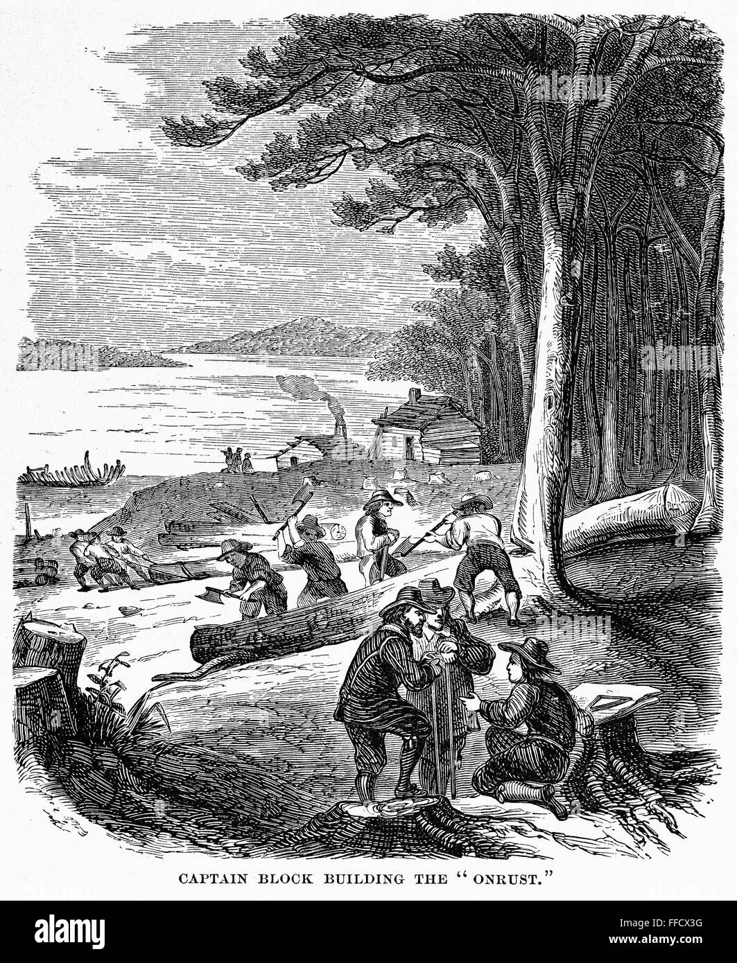 BLOCK: SHIPBUILDING, 1614. /nCaptain Adriaen Block and the shipwrecked ...