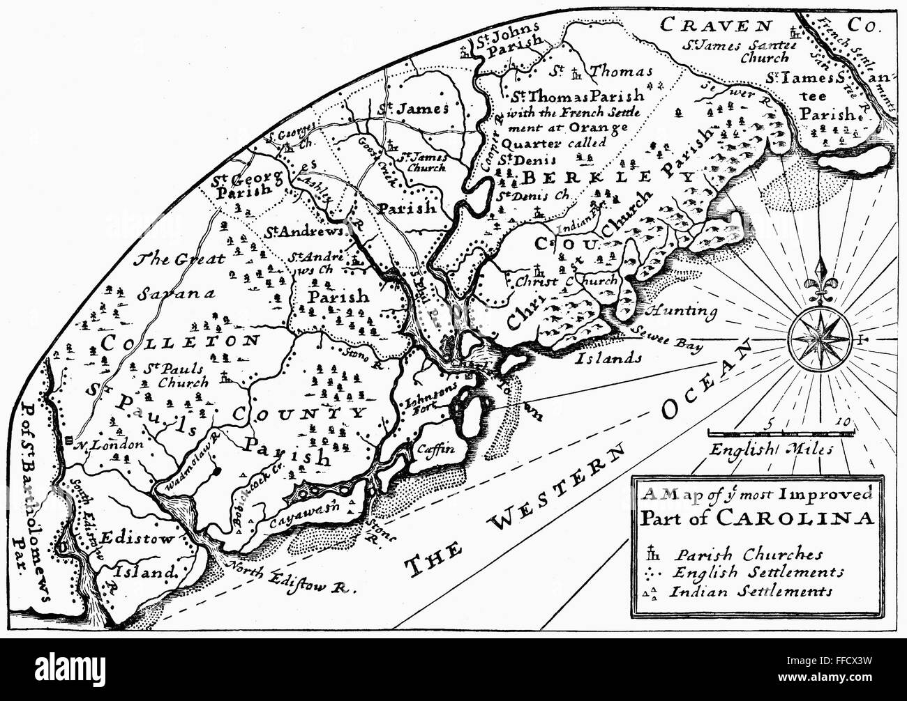 MAP: CAROLINA, 1729. /nMap of the colony of Carolina, 1729, from Moll's ...