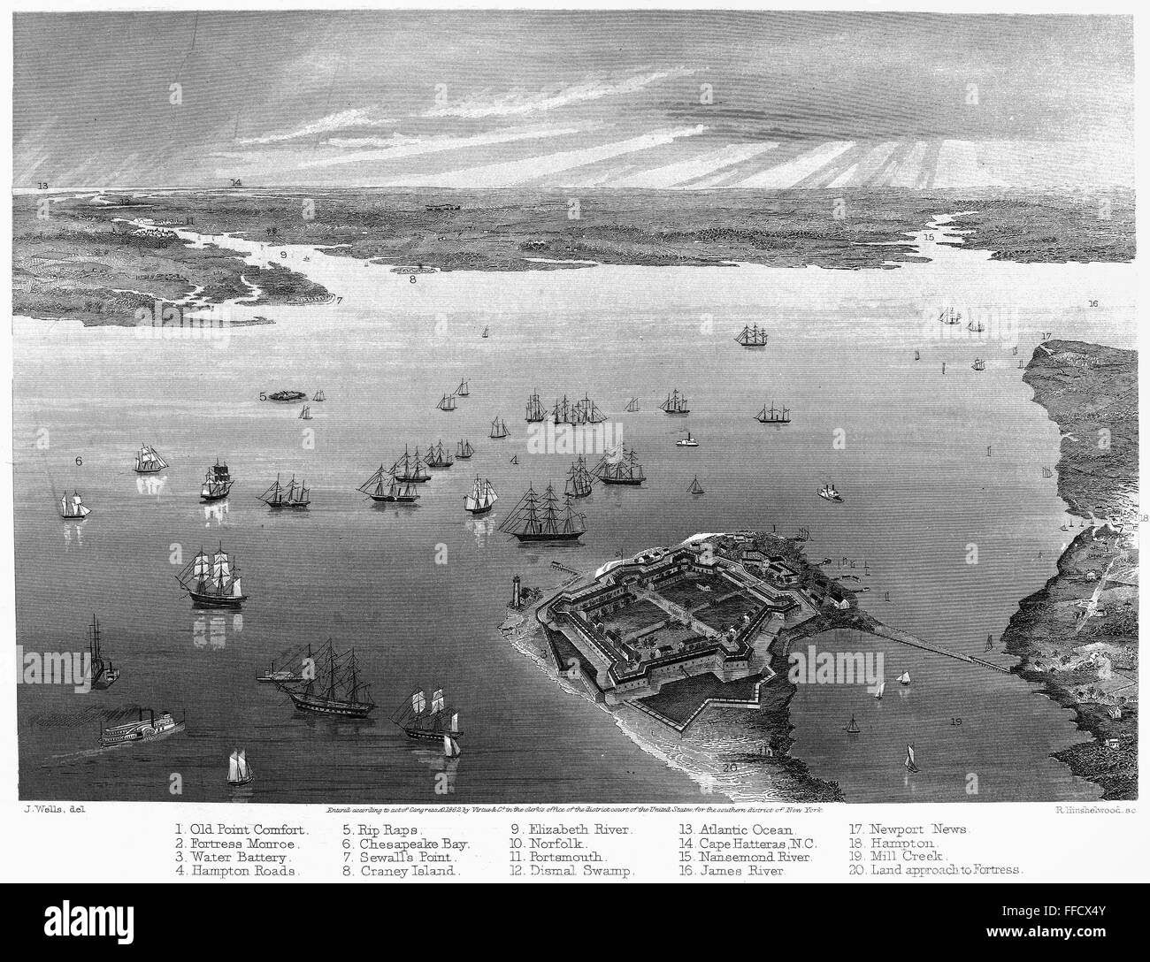 VIRGINIA: FORT MONROE. /nFort Monroe, Virginia, during the Civil War ...