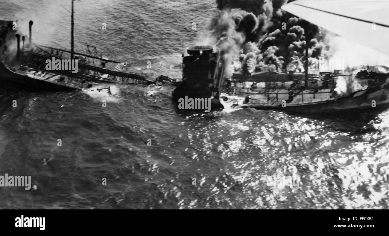 WORLD WAR II: TANKER. /nThe American tanker 'R.P. Resor,' torpedoed by ...