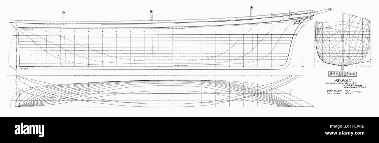 CLIPPER SHIP PLANS, 1853. /nLines of the clipper 'Fearless,' built at ...