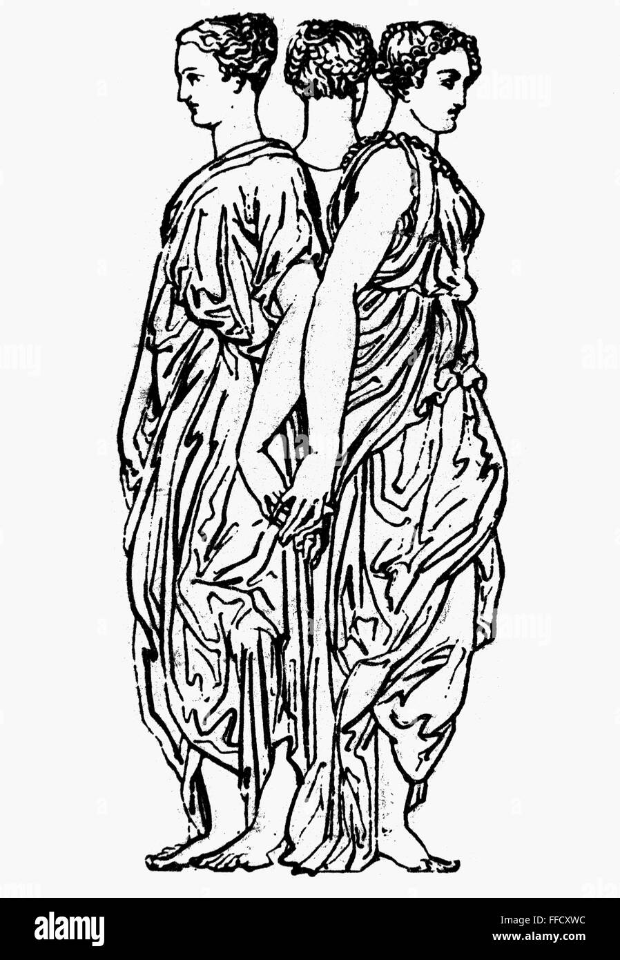 THREE GRACES. /nThe Three Graces of Greek mythology. Line engraving ...