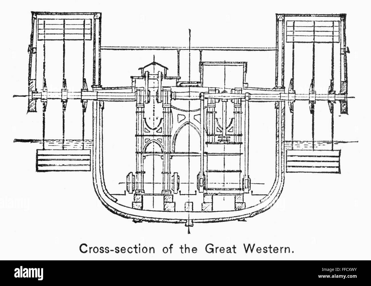 STEAMSHIP: GREAT WESTERN. /nCross section, showing engines and wheels ...