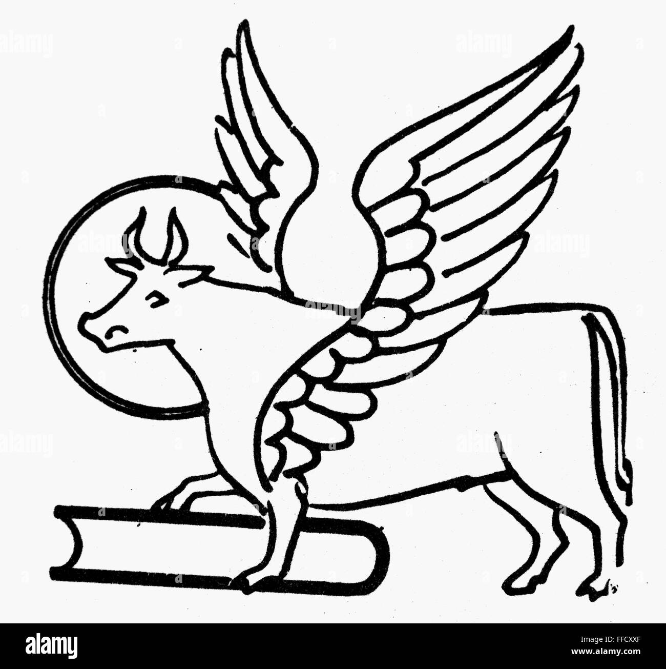 SAINT LUKE. /nA winged ox and book, the symbol of Saint Luke. Line drawing Stock Photo - Alamy