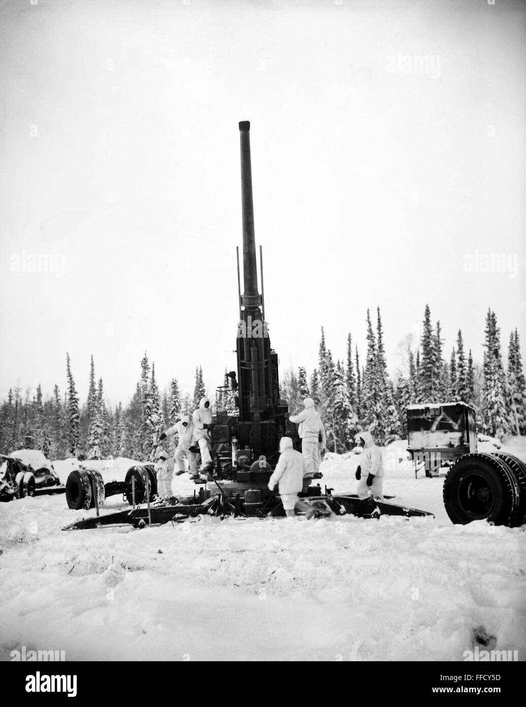ARTILLERY TESTING, 1947. /nU.S. Army soldiers prepare a 120mm anti ...