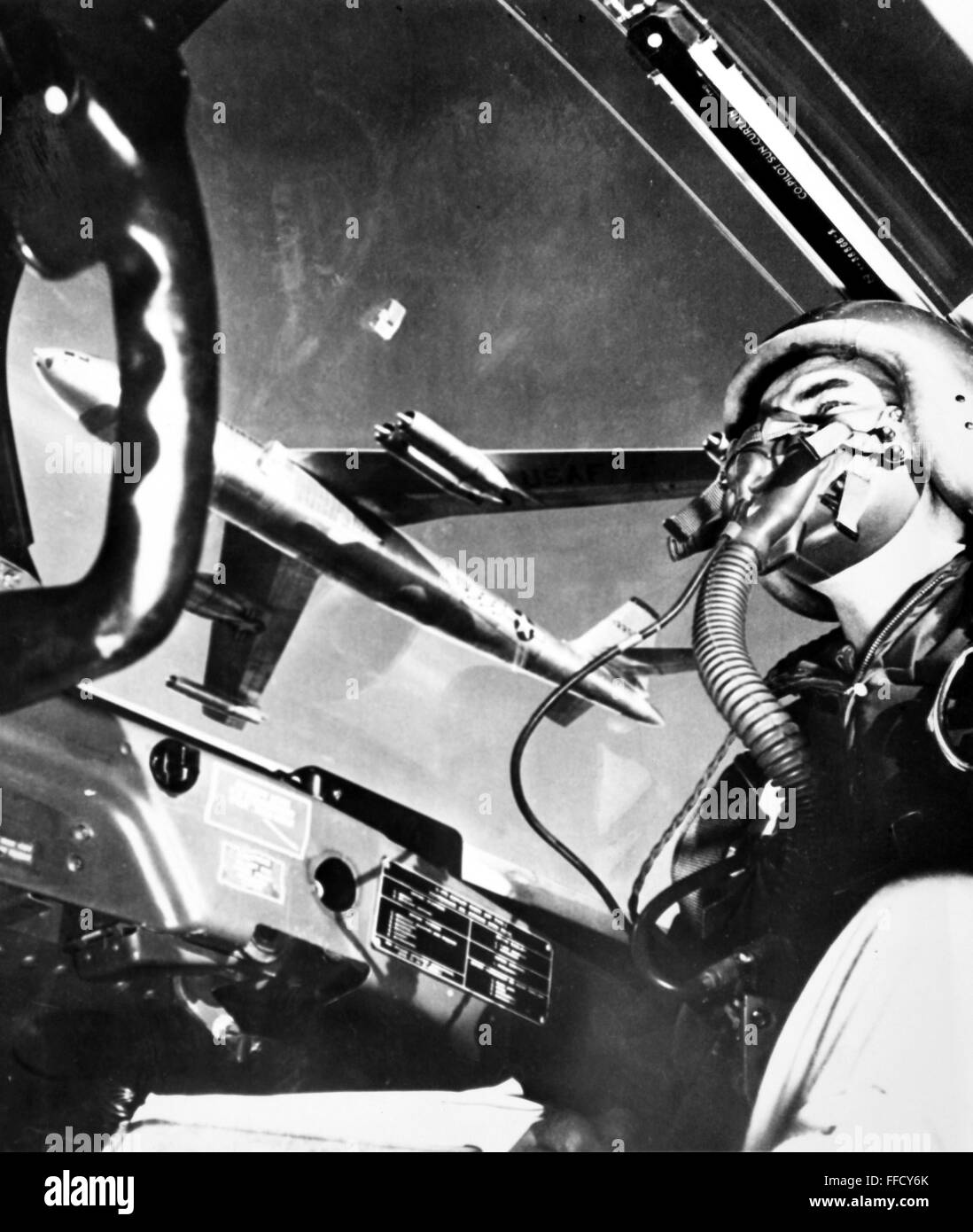 AIR FORCE TEST PILOT, 1952. /nA test pilot flies a Boeing B-47 ...