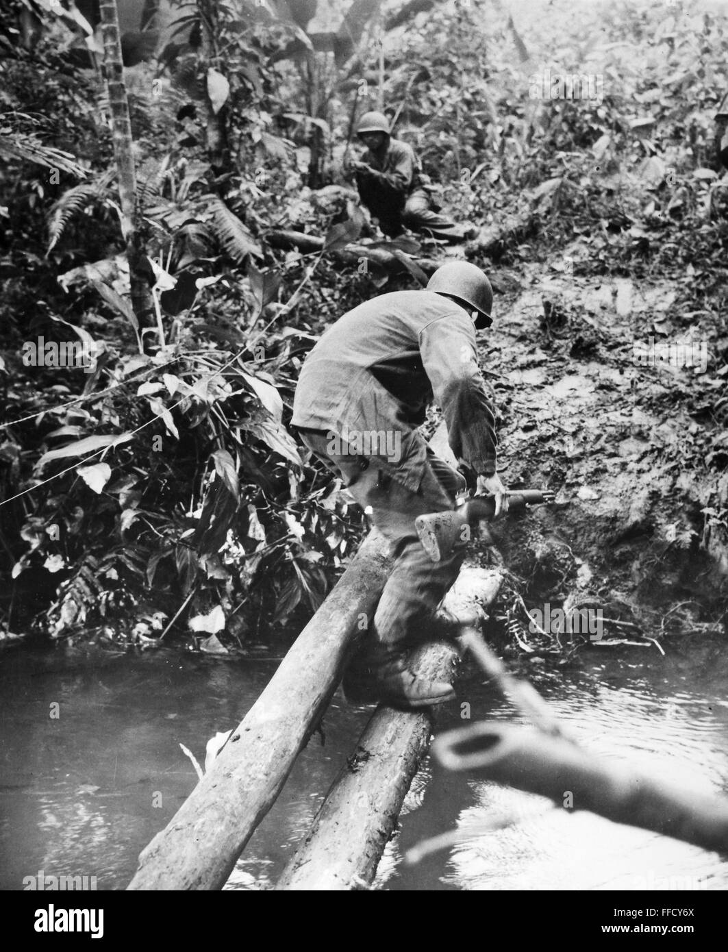 WORLD WAR II: MUNDA, 1943. /nAmerican soldiers on patrol at Munda ...
