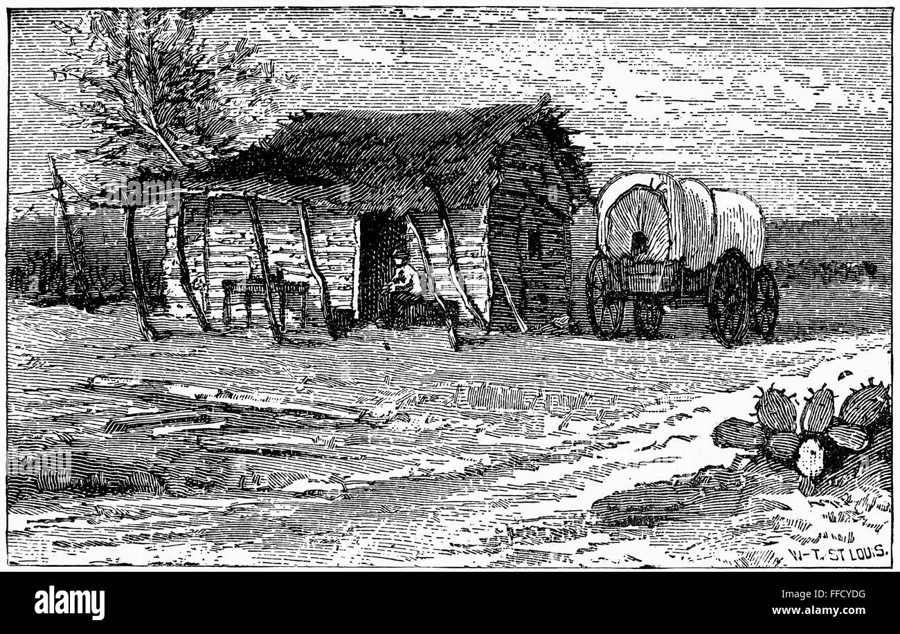 TEXAS: RANCHER'S CABIN 1875. /nA rancher's cabin in Texas. Wood ...