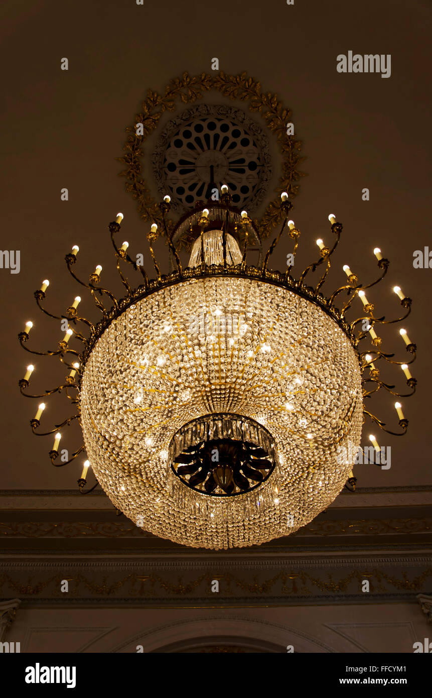 A large chandelier in the recently refurbished Assembly Rooms in the ...