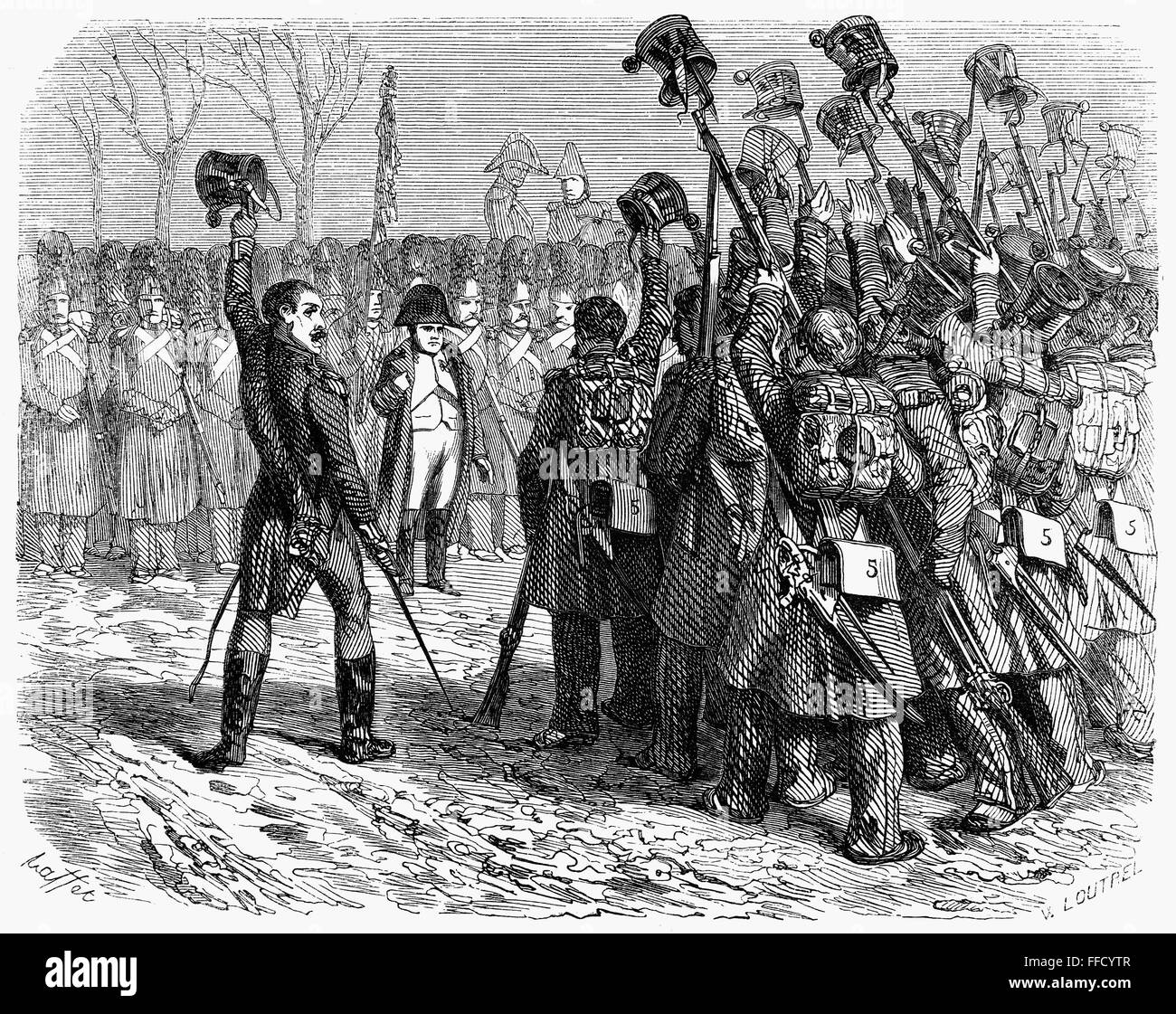 NAPOLEON'S RETURN, 1815. /nNapoleon I, escaped from Elba, saluted by ...