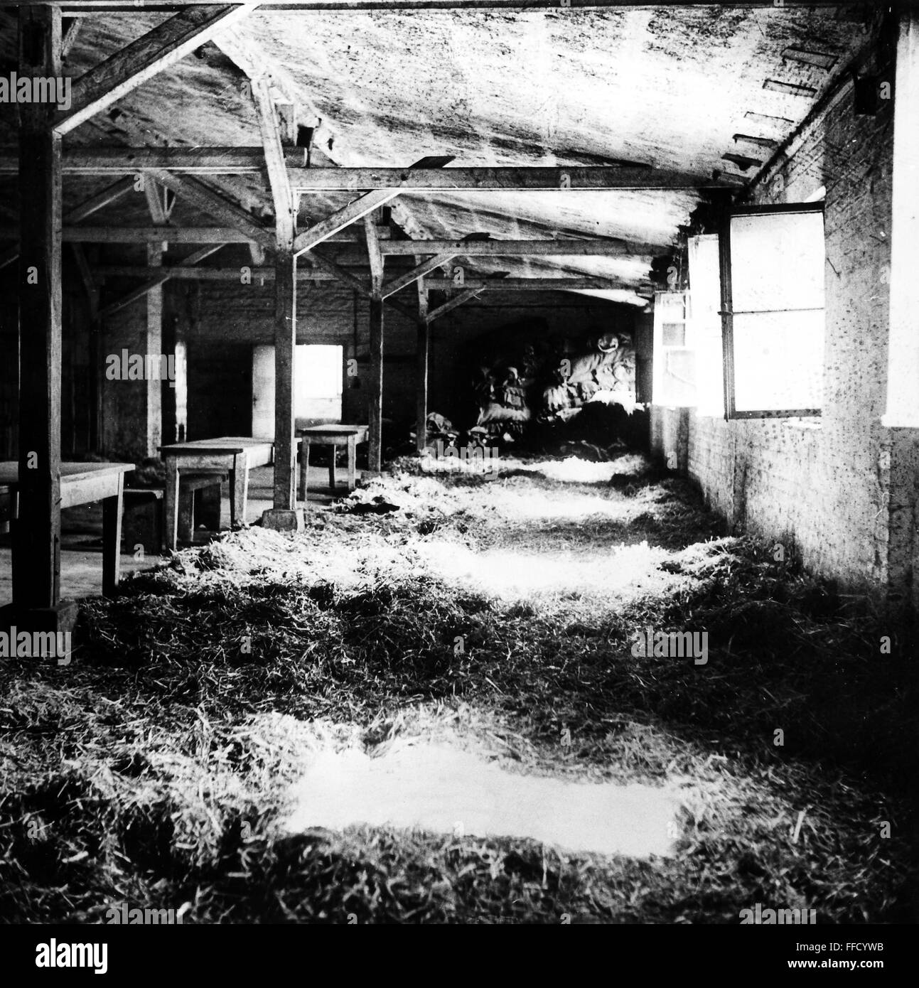 WORLD WAR II: PRISON CAMP. /nSleeping quarters in a barn for American ...