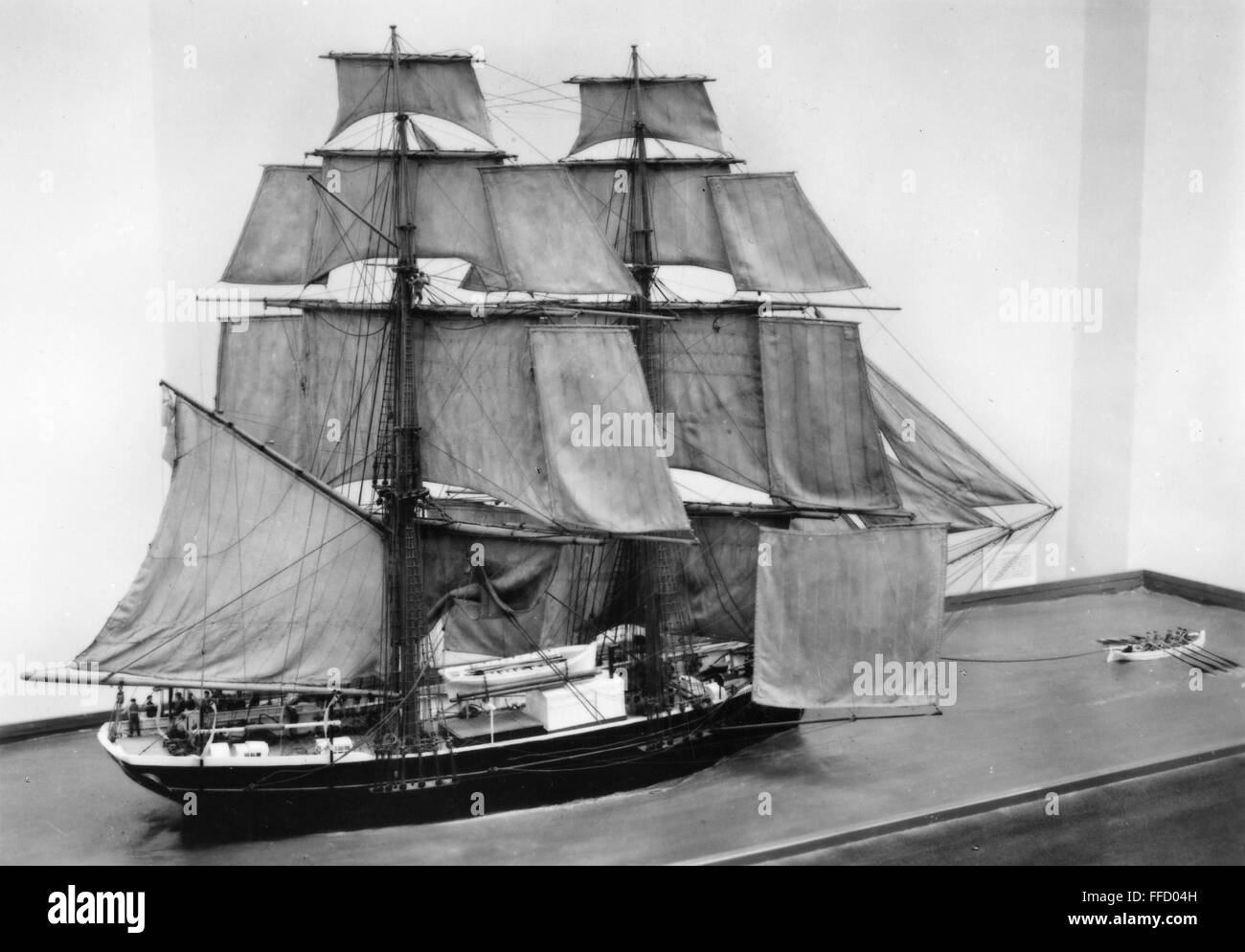 MERCHANT BRIG, 1840. /nModel of an English merchant brig, c1840, in tow ...