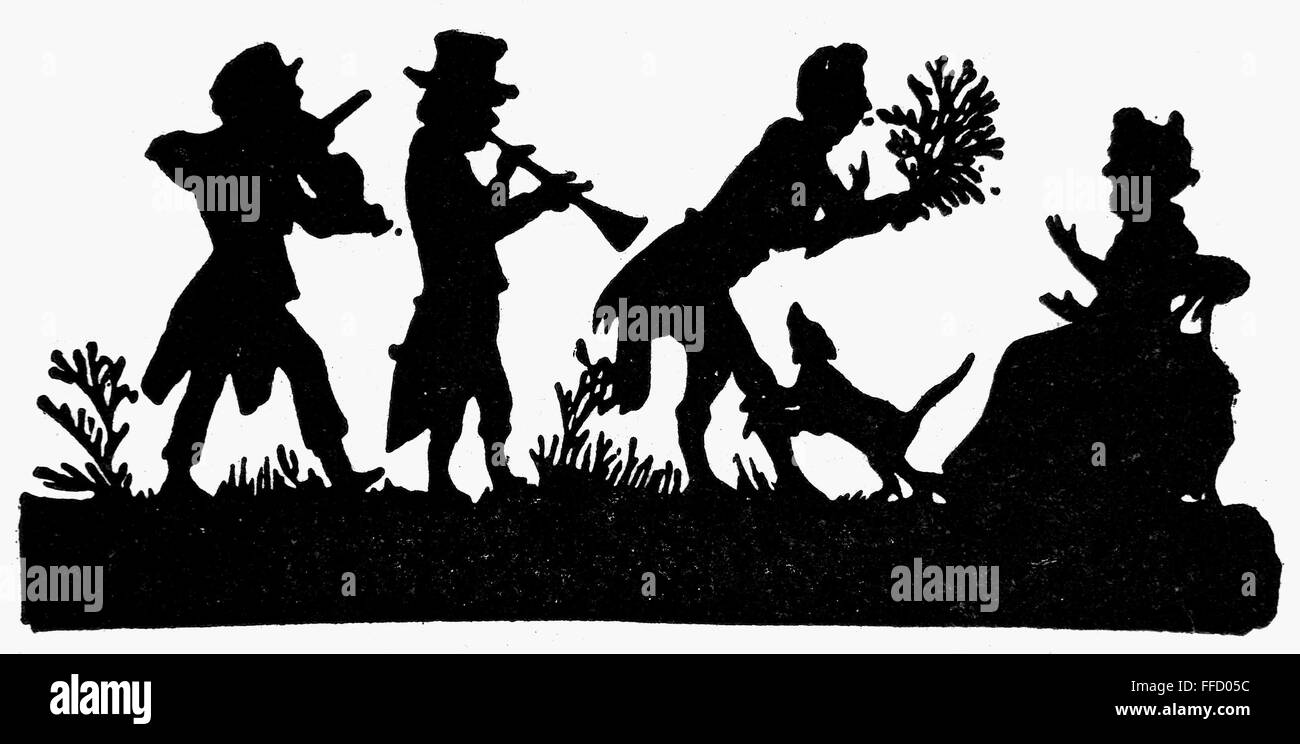 FR╓LICH: THE BIRTHDAY. /n19th century German silhouette by Fr÷lich ...