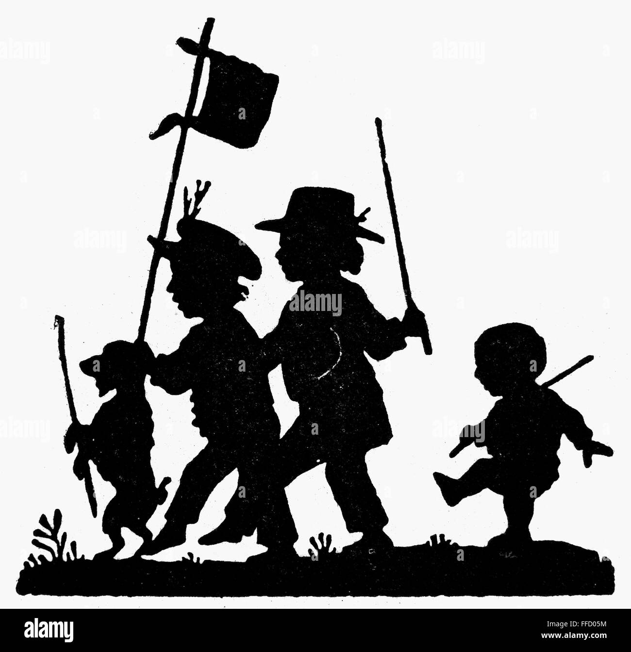 FR╓LICH: PLAYING CHILDREN. /n19th century German silhouette by Fr÷lich ...