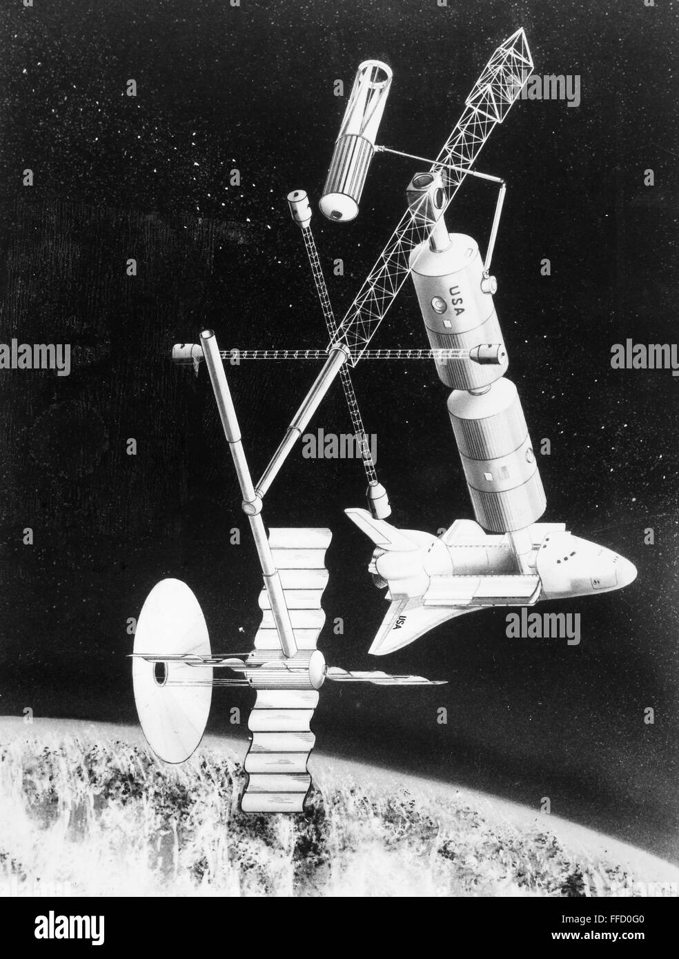 SOLAR POWER SATELLITE, 1978. /nConceptual illustration of an orbiting ...