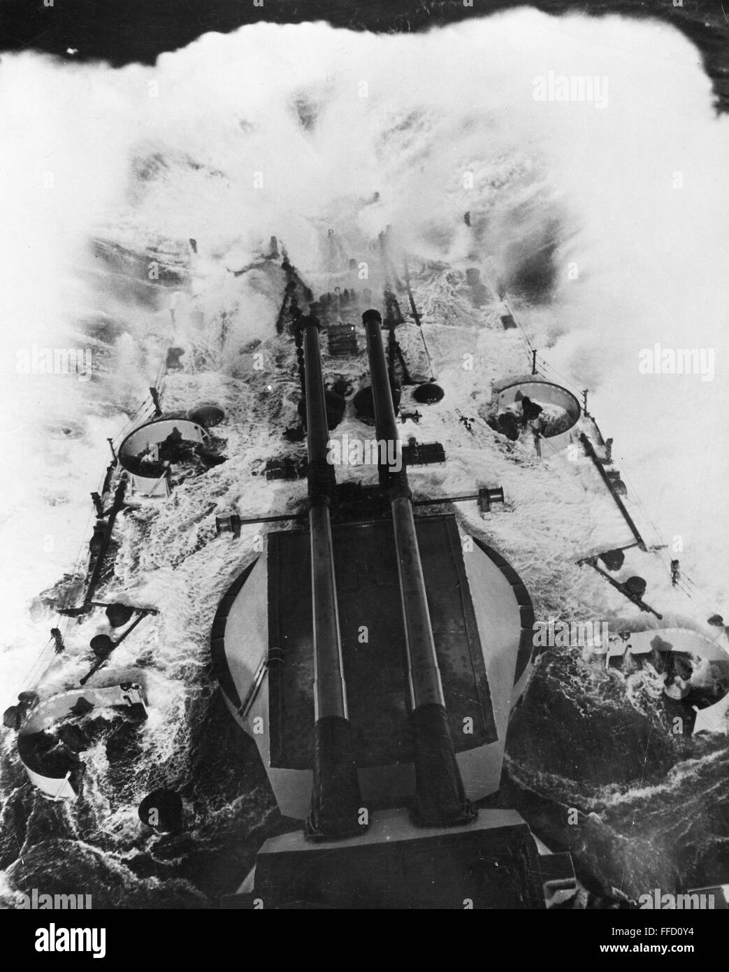 WARSHIP IN ROUGH SEA, 1944. /nA World War II U.S. Navy warship in heavy ...