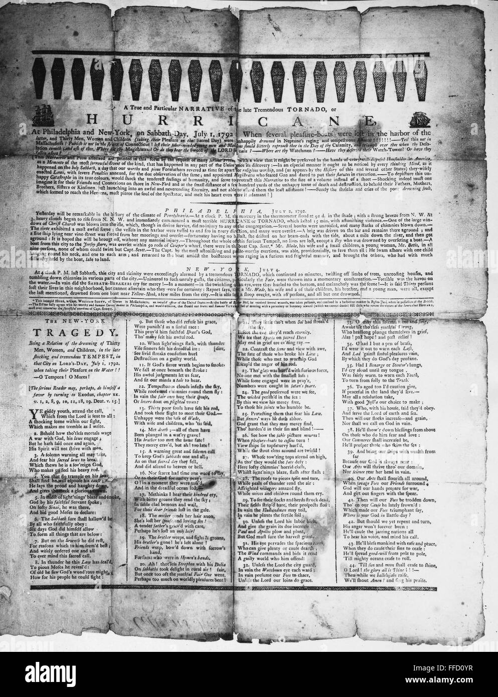 HURRICANE, 1792. /nContemporary newspaper report of the destruction in ...