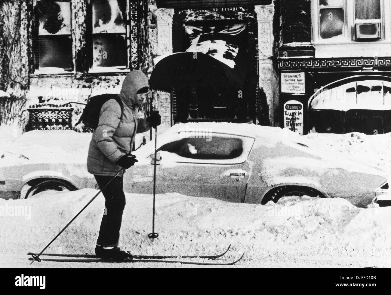 BUFFALO: BLIZZARD, 1977. /nJim Harrison, a lawyer, gets around on cross-country skis in Buffalo ...