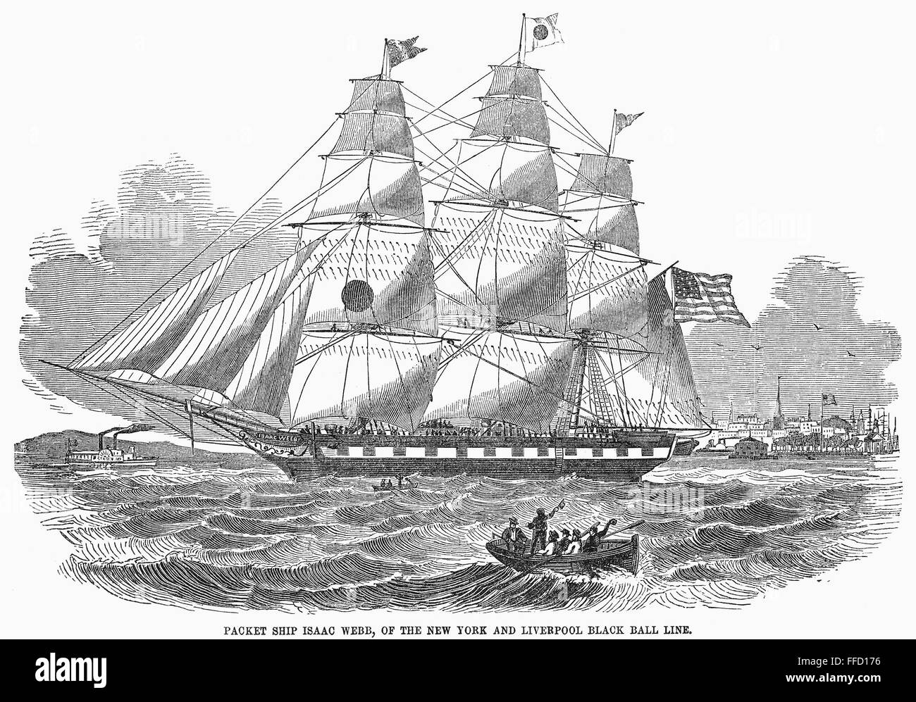PACKET SHIP, 1850. /nThe American Black Ball Line's packet, 'Isaac Webb ...