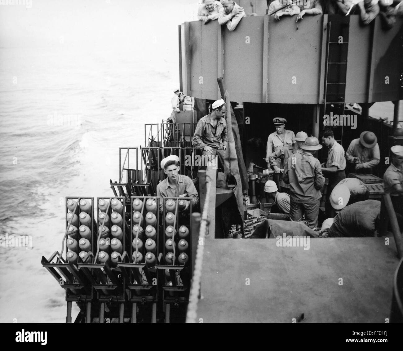 WORLD WAR II: ROCKETS. /nRocket firing racks onboard an American LCI ...