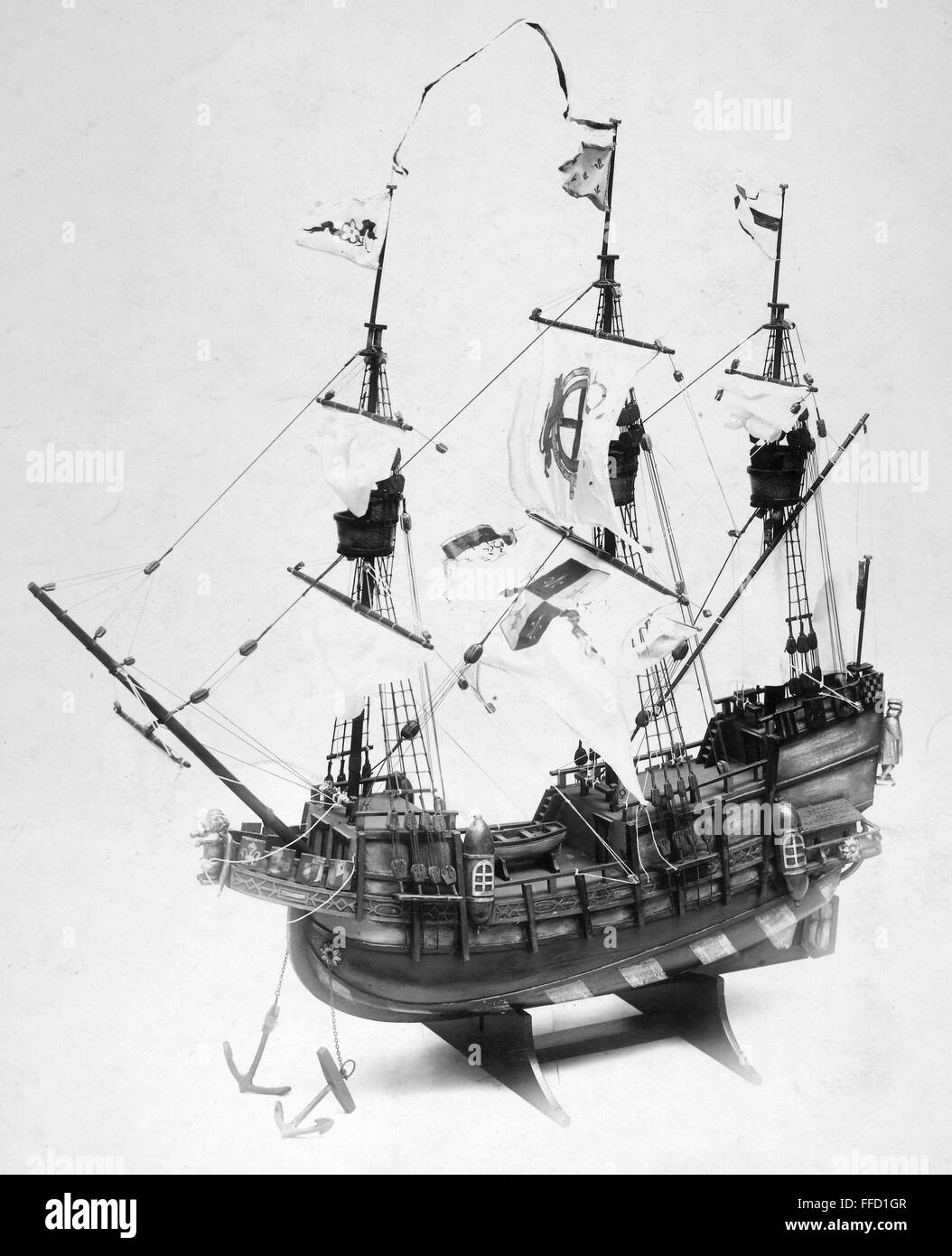 MODEL: GALLEON. /nA decorative model of a 15th century galleon or ...