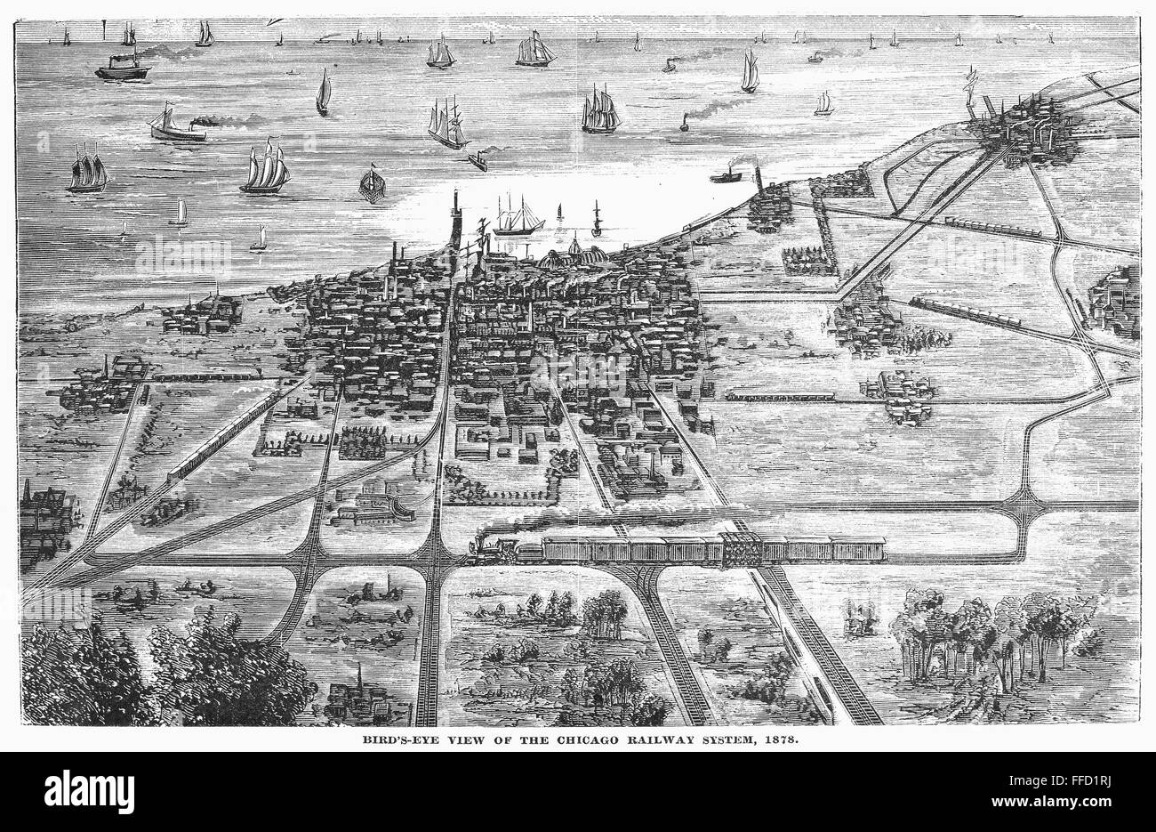 CHICAGO: RAILROAD, 1878. /nBird's-eye view of the Chicago Railway ...