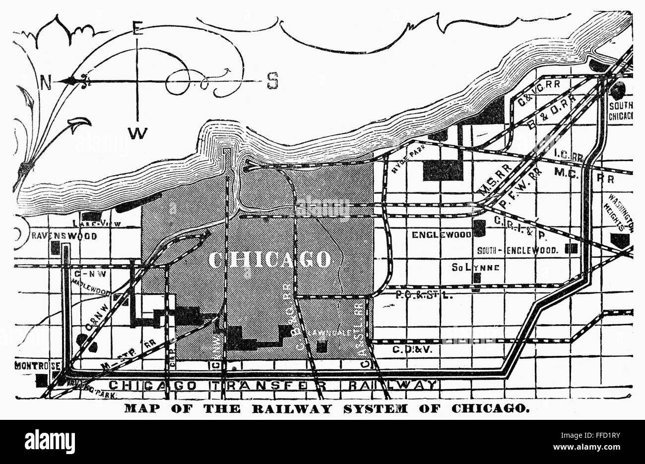 CHICAGO: RAILWAY MAP, 1878. /nLine engraving, American, 1878 Stock ...