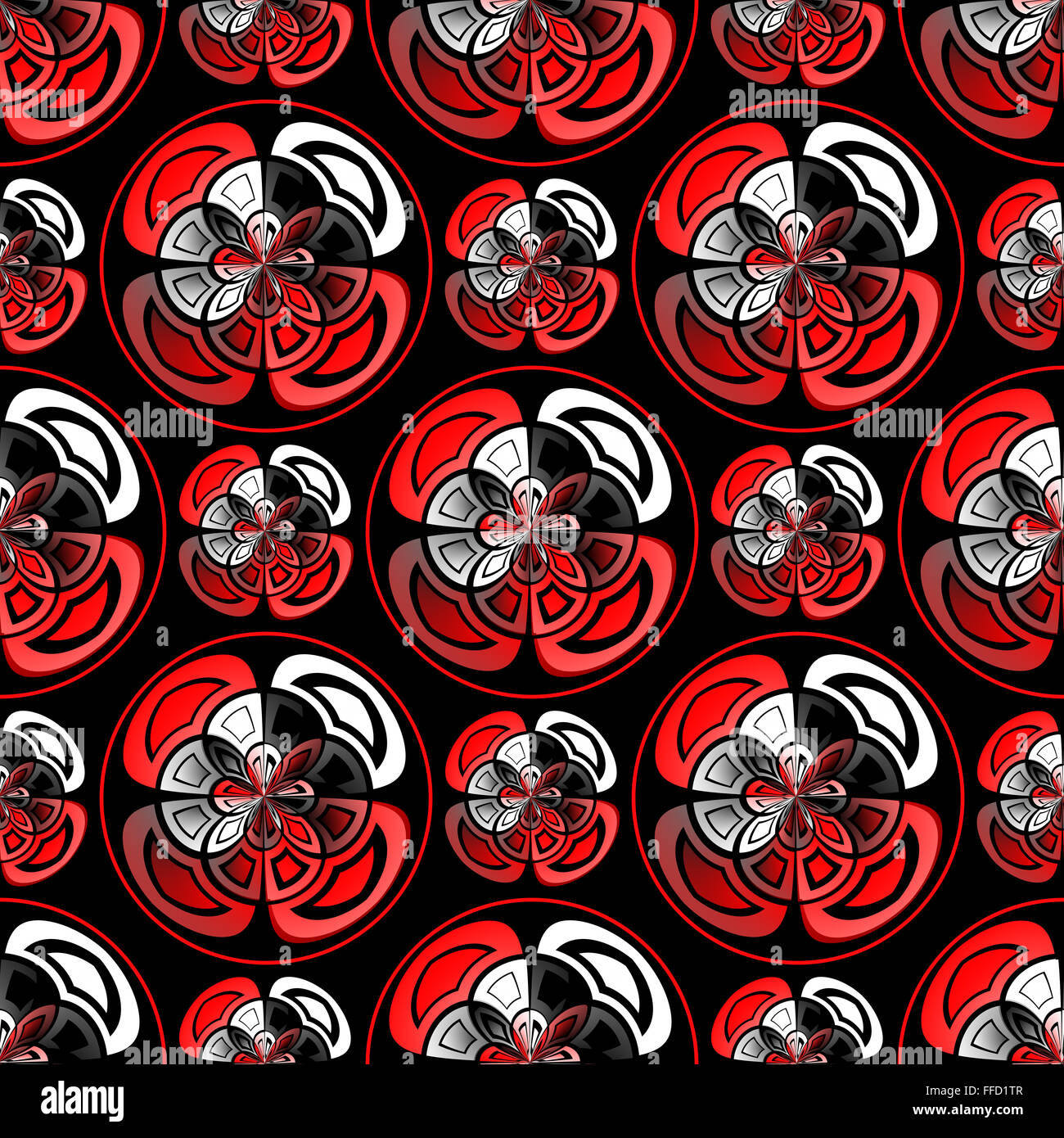 Tricolored geometric pattern in tones of black, red and white, made ...