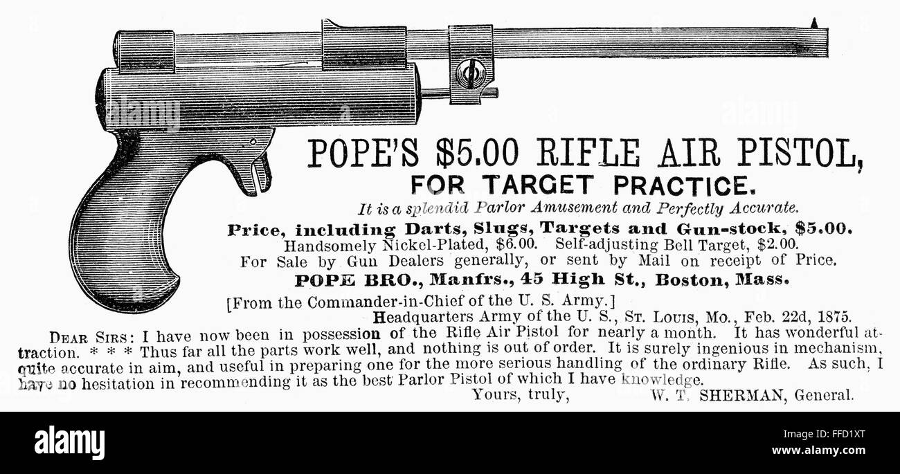 ADVERTISEMENT: AIR PISTOL./nAmerican newspaper advertisement for 'Pope ...