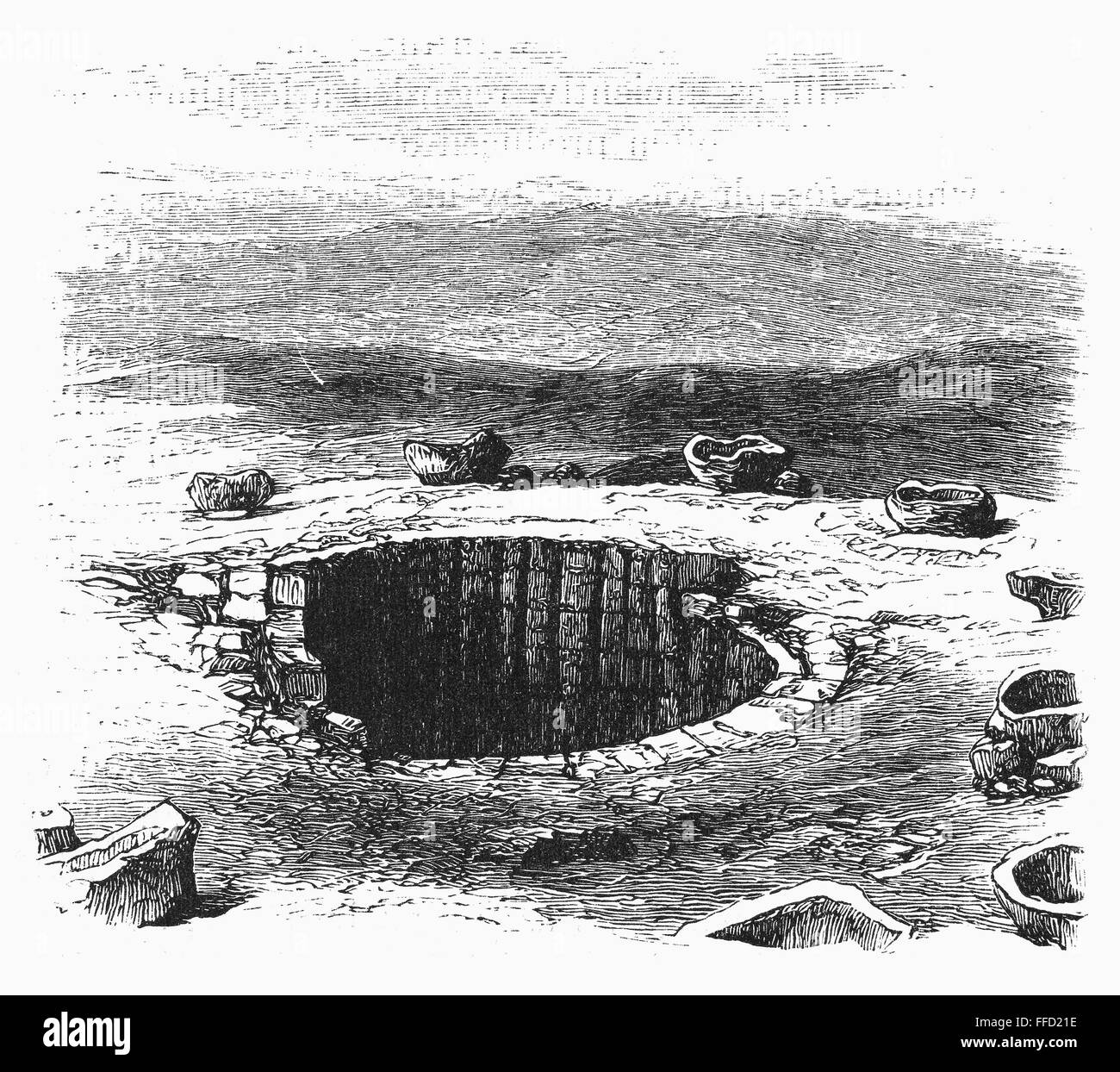 ISRAEL: WELL AND TROUGHS. /nA well at Beersheba, Israel, surrounded by ...