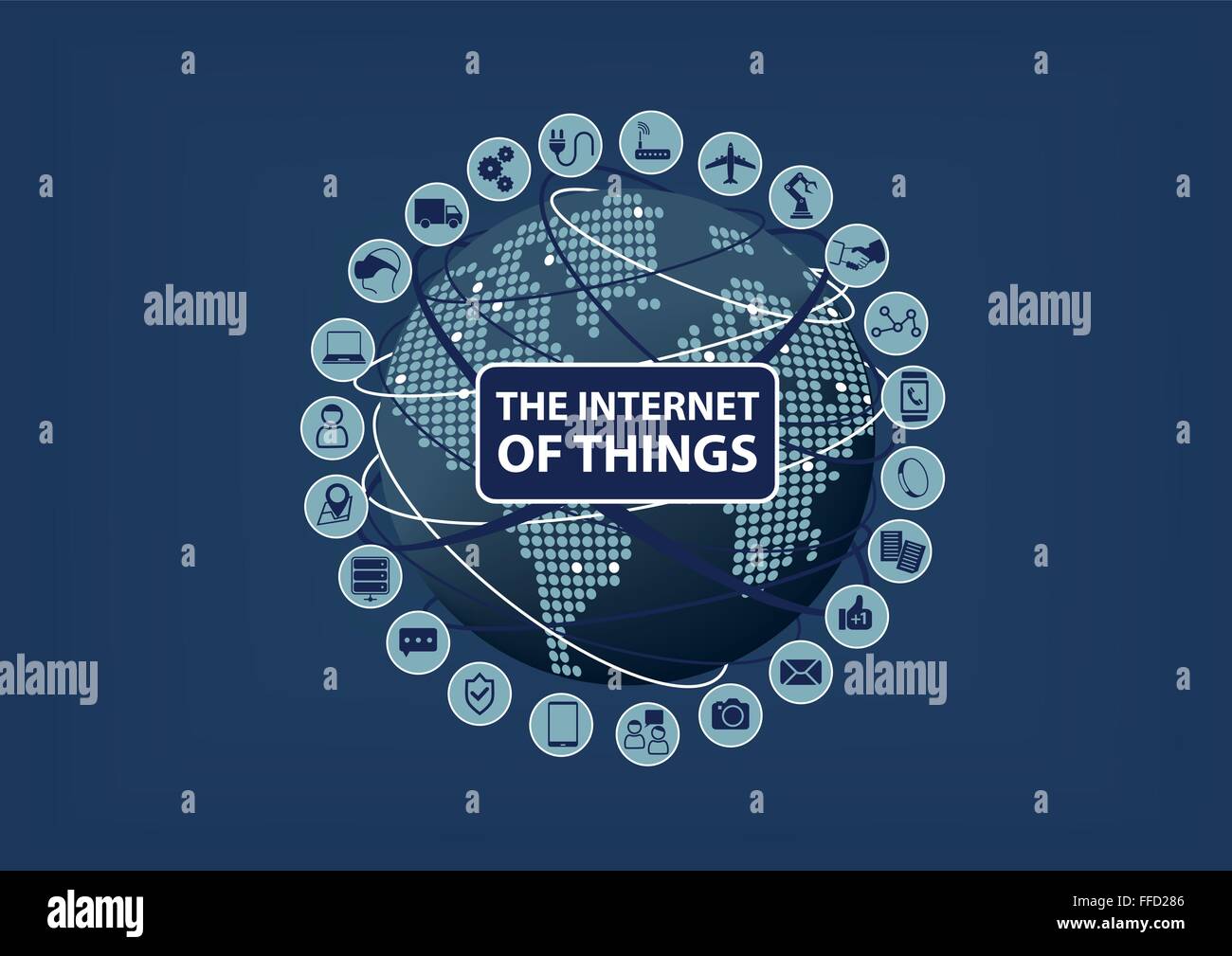Internet of Things (IoT) word and icons with globe and world map Stock ...