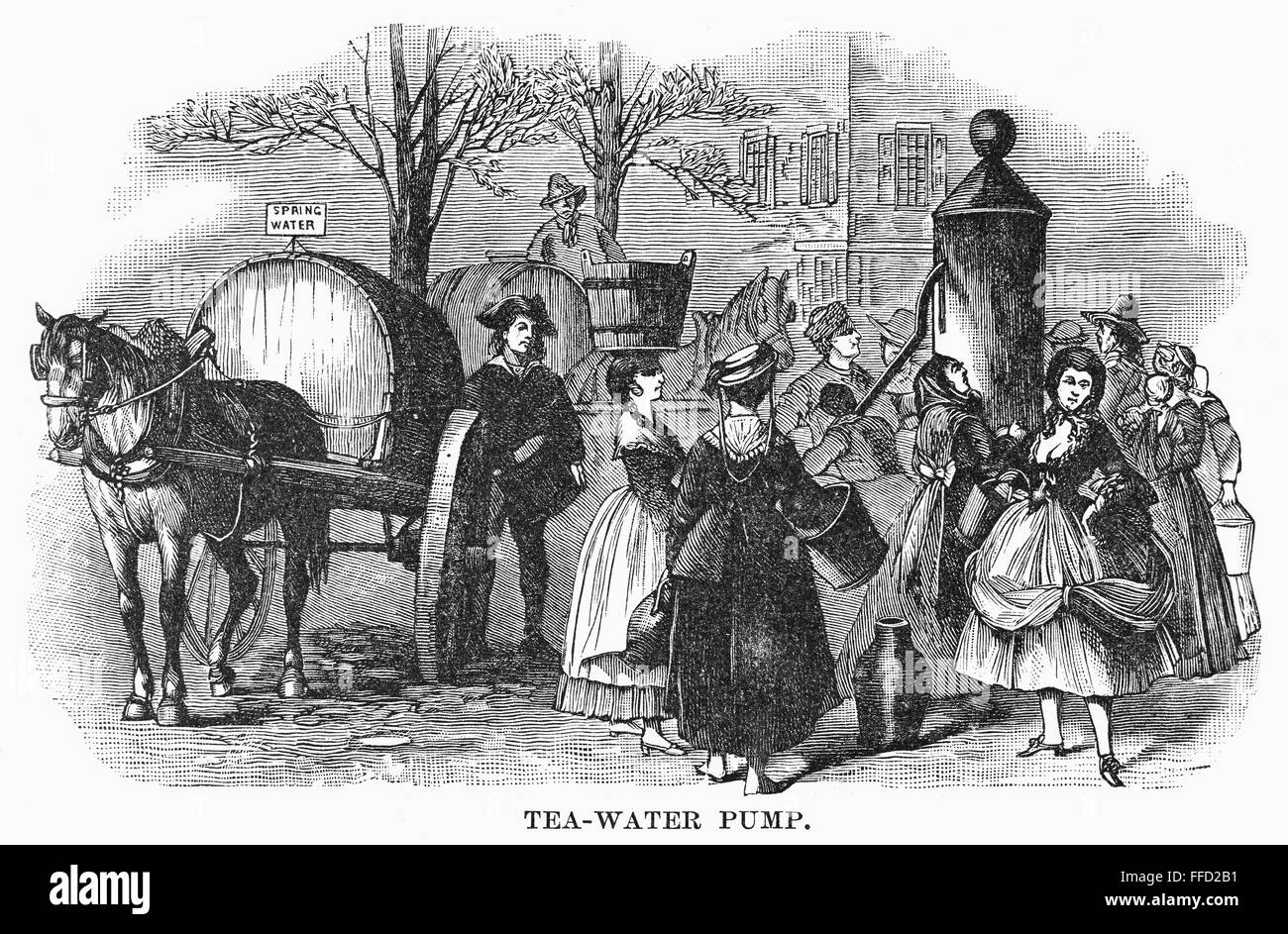 NEW YORK: PUMP, c1750. /nTea-water pump in colonial New York City. Line ...