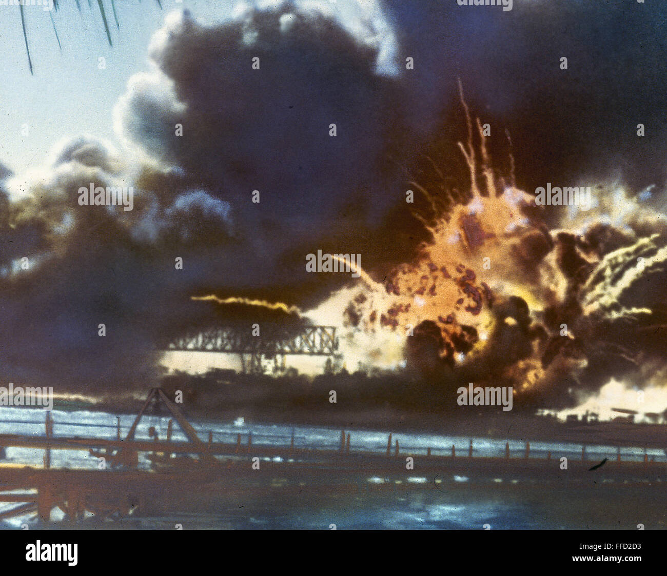 WORLD WAR II: PEARL HARBOR. /nThe USS Shaw exploding during the ...