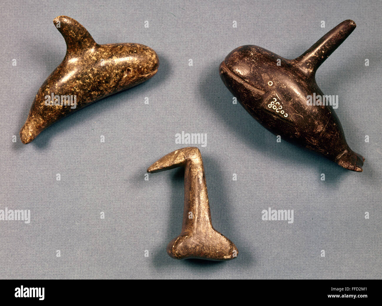 CALIFORNIA NATIVE AMERICAN ART. /nSteatite figures of whales and a ...