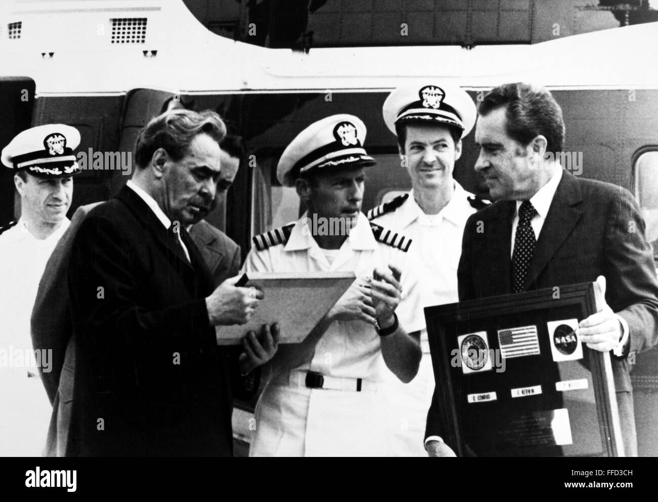 NIXON, BREZHNEV & NASA CREW. /nSoviet leader Leonid Brezhnev and ...