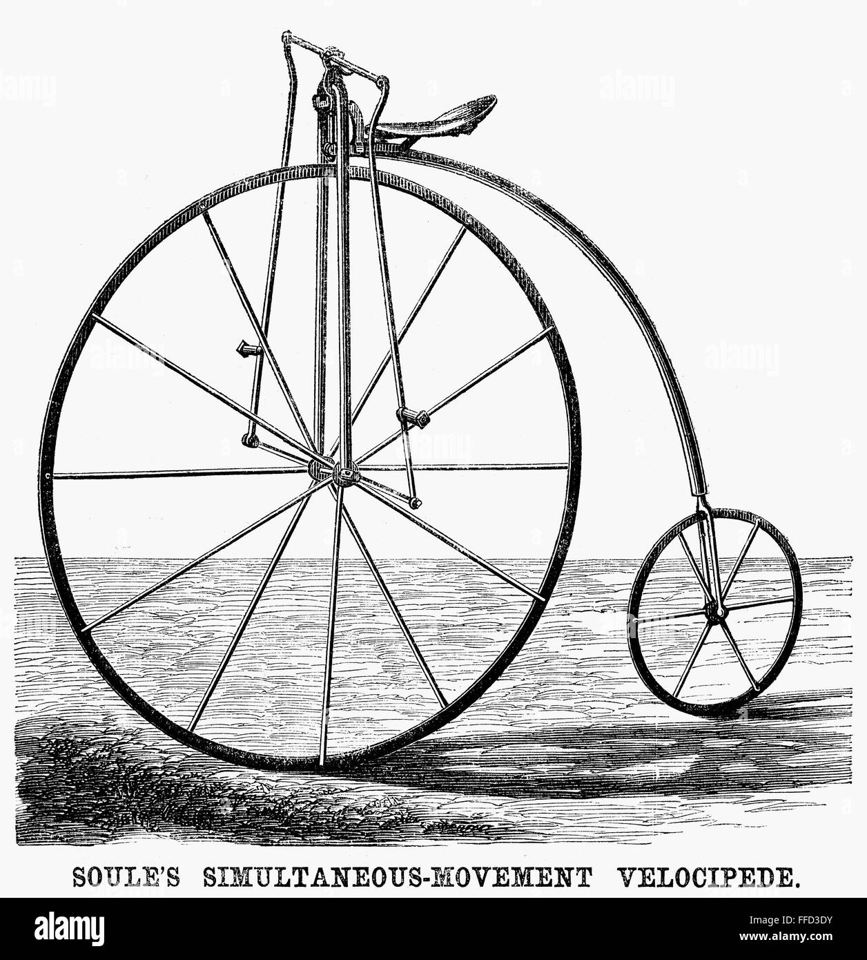 VELOCIPEDE, 1869. /nSoule's simultaneous movement penny farthing ...