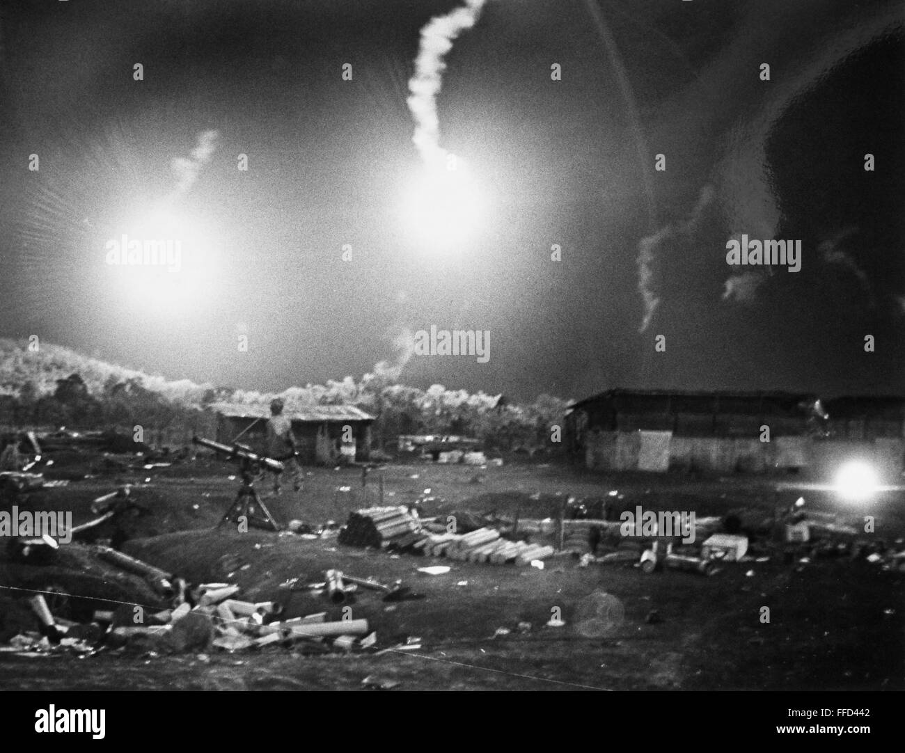 VIETNAM WAR: FLARES, 1966. /nFlares from an U.S. Air Force plane drop ...
