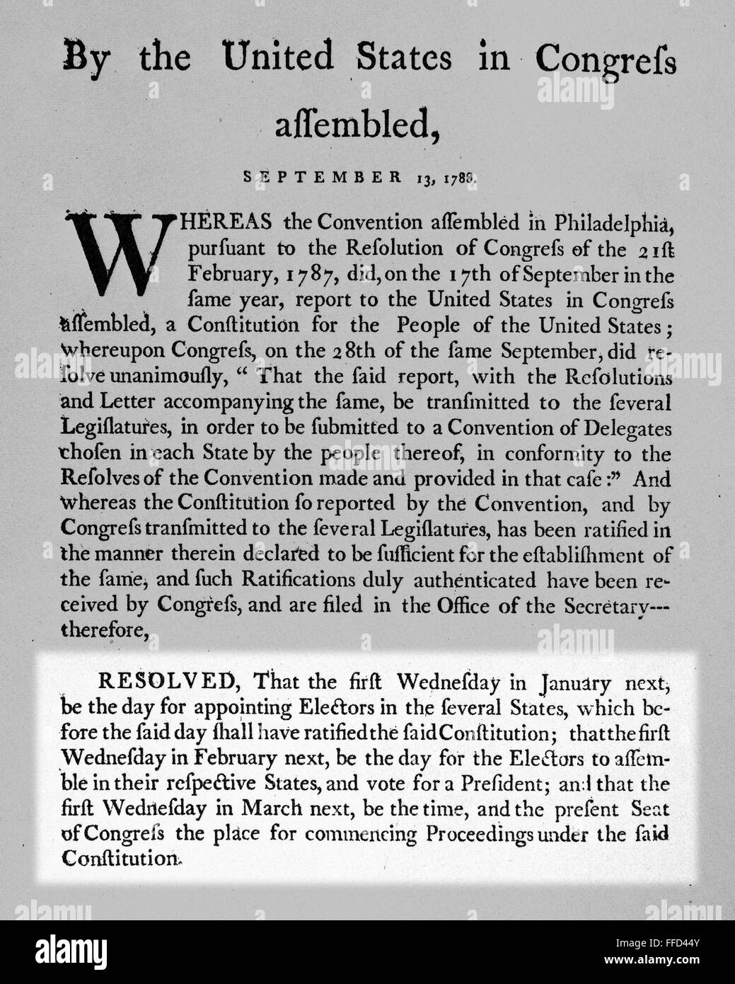 PRESIDENTIAL ELECTION, 1788. /nBroadside announcing the resolution of ...