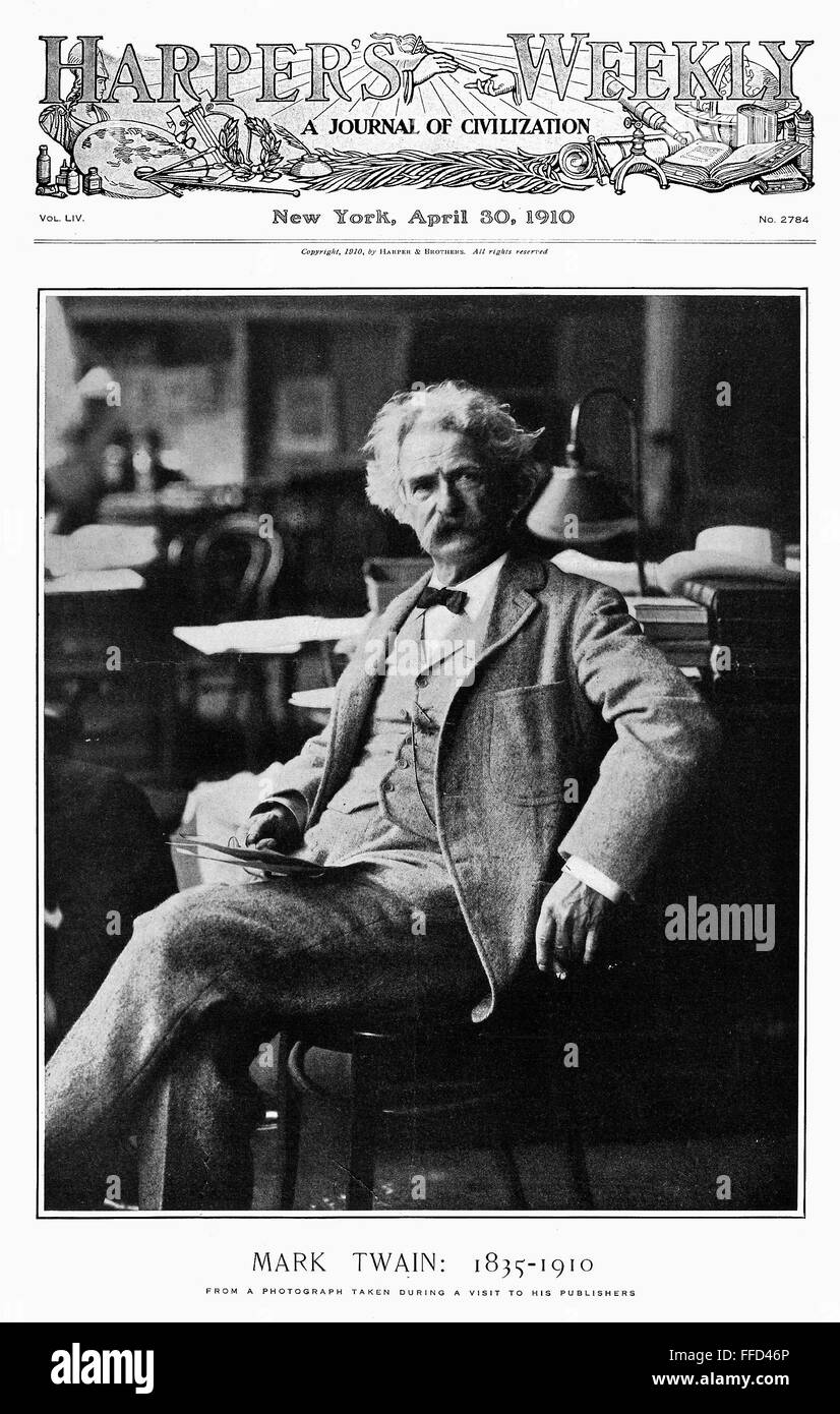 SAMUEL LANGHORNE CLEMENS /n(1835-1910). 'Mark Twain.' Front page of ...