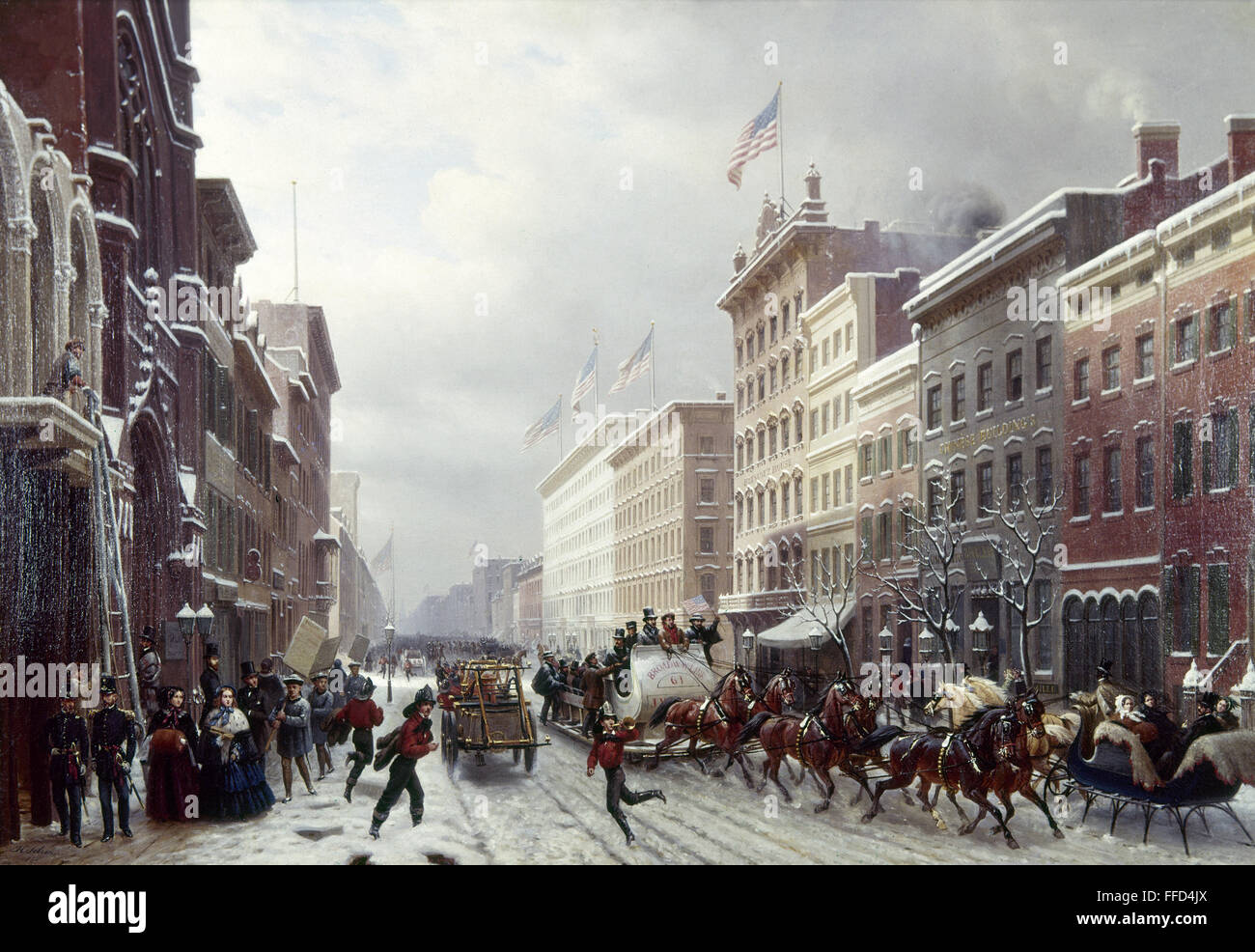 NEW YORK: BROADWAY, 1855. /n'Broadway and Spring Street.' Oil on canvas ...